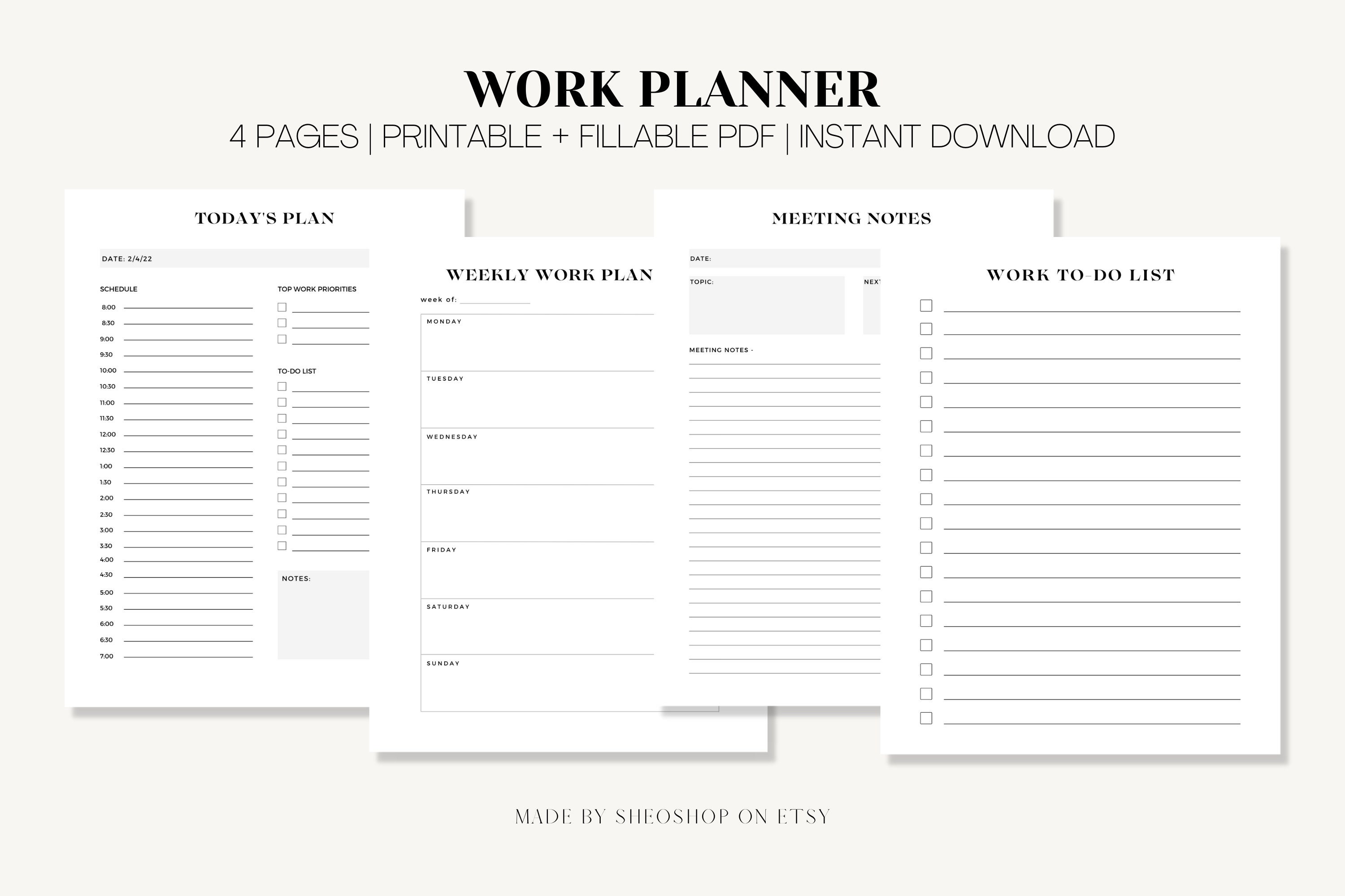 Work From Home Planner Daily Work Planner Work Day Schedule - Etsy