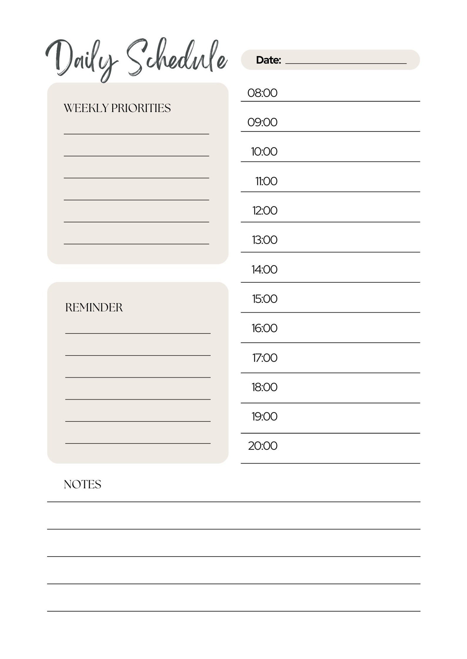 Daily Schedule Planner Daily Schedule Template Day Schedule Template ...