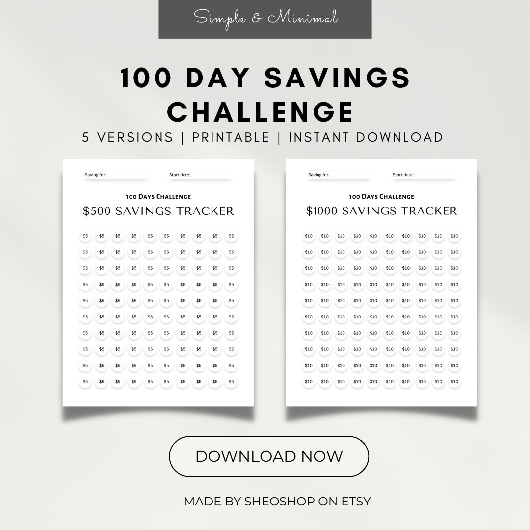 100 Day Money Savings Challenge Printable PDF, Envelope Challenge ...