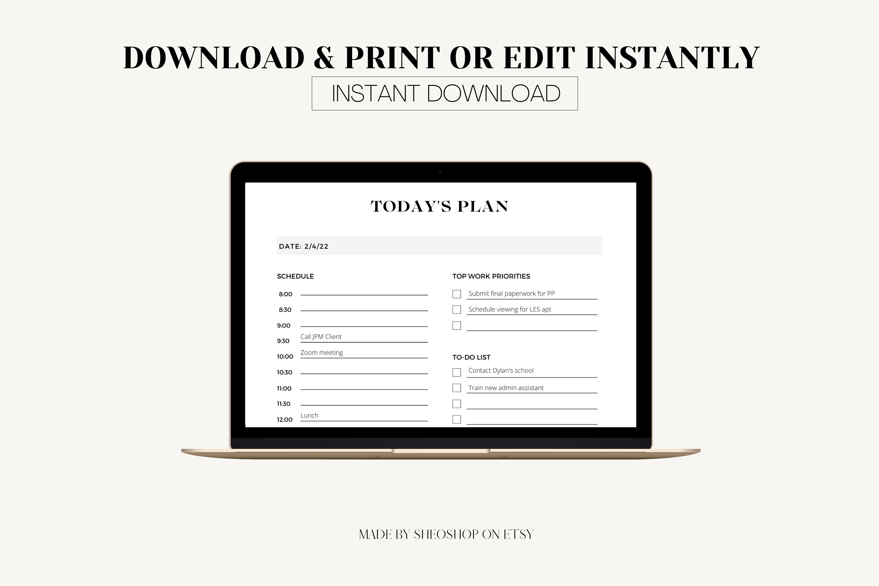 Work From Home Planner Daily Work Planner Work Day Schedule - Etsy