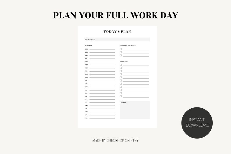 Work From Home Planner Daily Work Planner Work Day Schedule Business ...