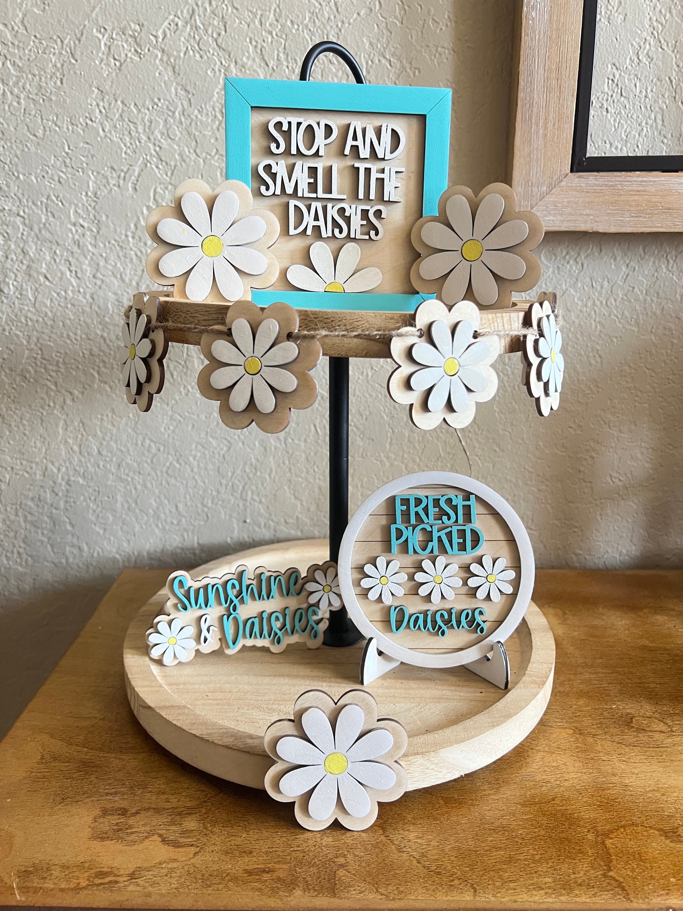 Daisy Tiered Tray Decor - Spring Daisy Decor - 3D Signs - Spring Signs ...