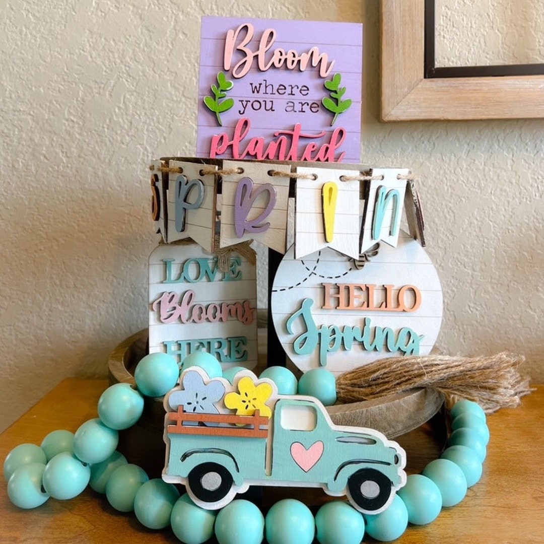 Spring Tiered Tray Decor - Farmhouse Easter Tiered Tray Set - Spring ...