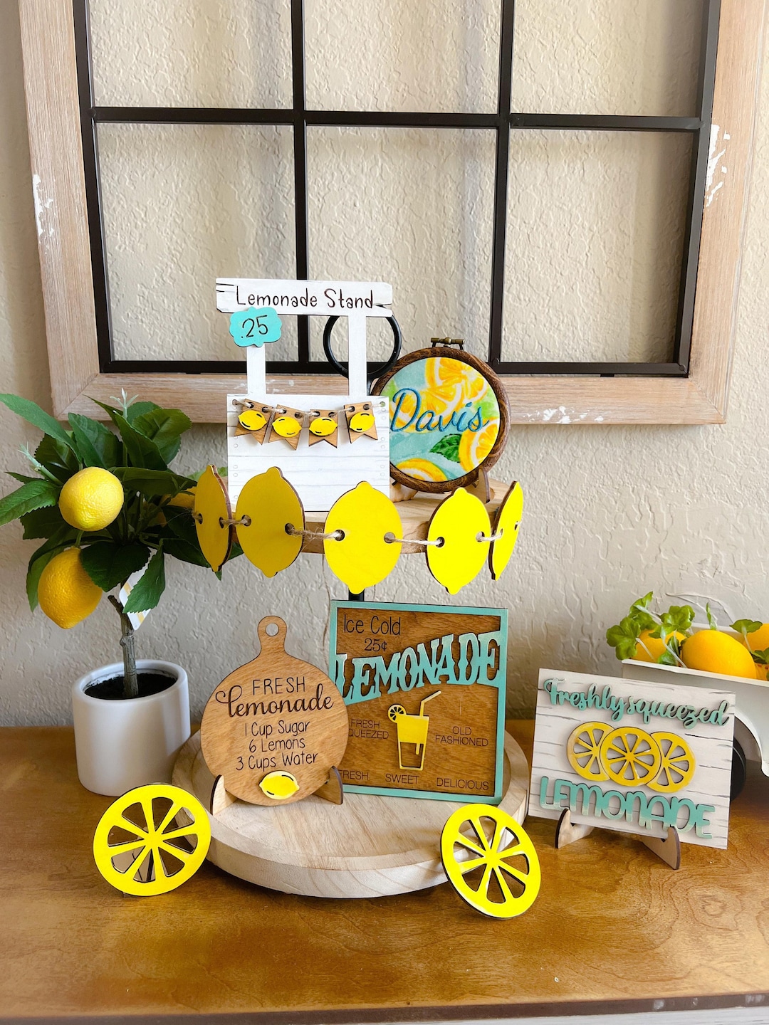 Lemon Tiered Tray Decor - Lemon Decor - Lemon Tiered Tray - Lemonade ...