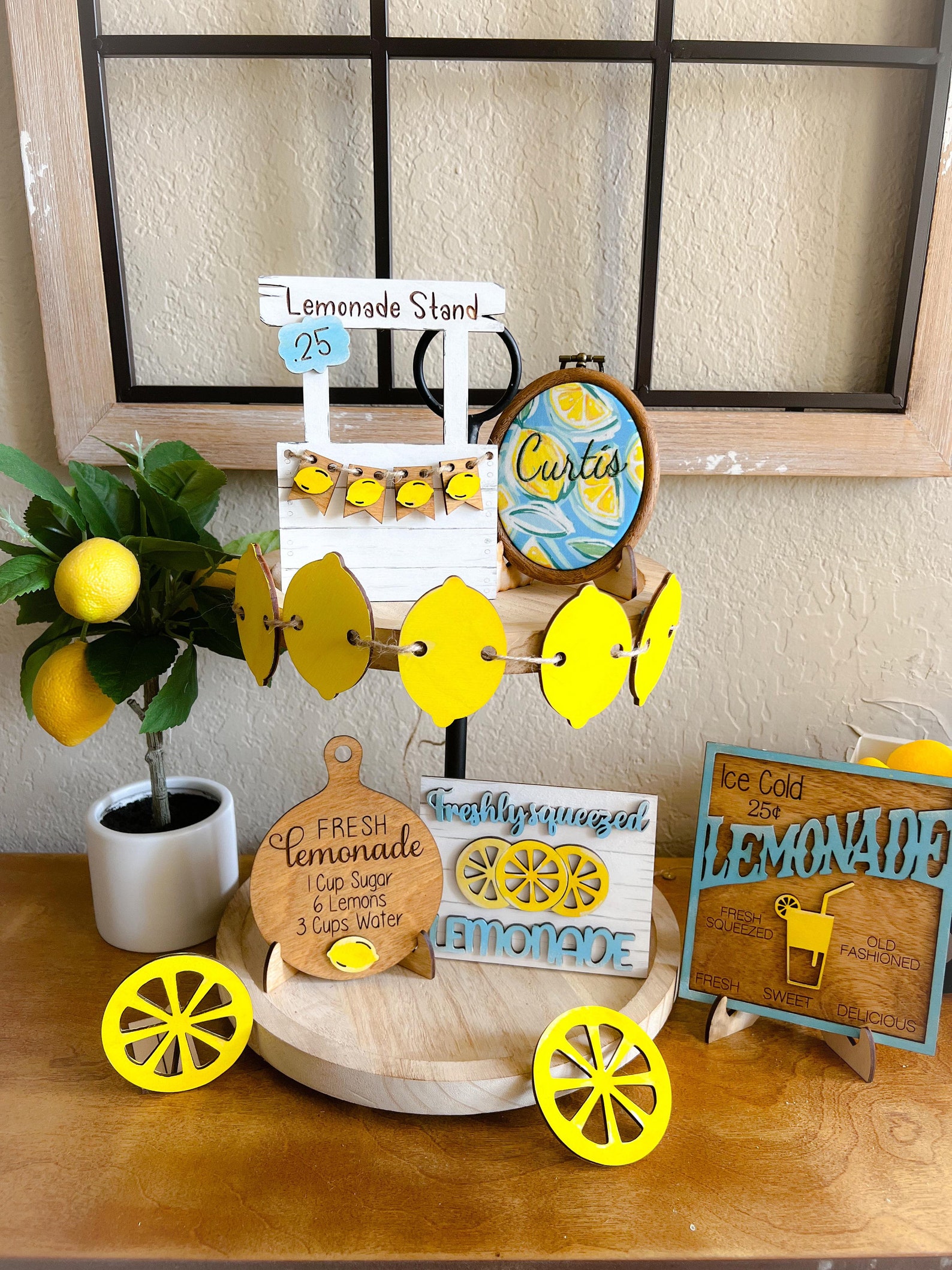 Lemon Tiered Tray Decor - Lemon Decor - Lemon Tiered Tray - Lemonade ...