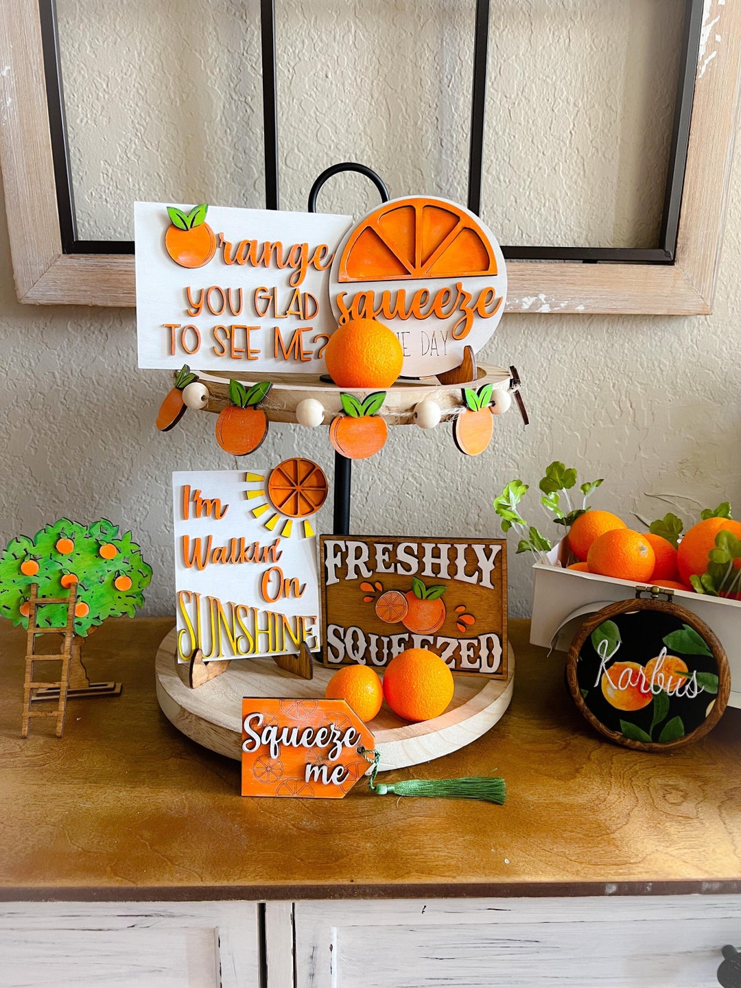 Orange Tiered Tray Decor - Orange Decor - Orange Tiered Tray - Oranges ...