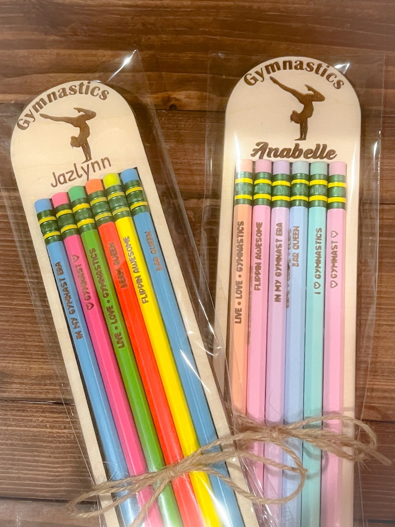 Gymnastics Pencil Set - 6 Personalized Pencils - Engraved Pencils ...
