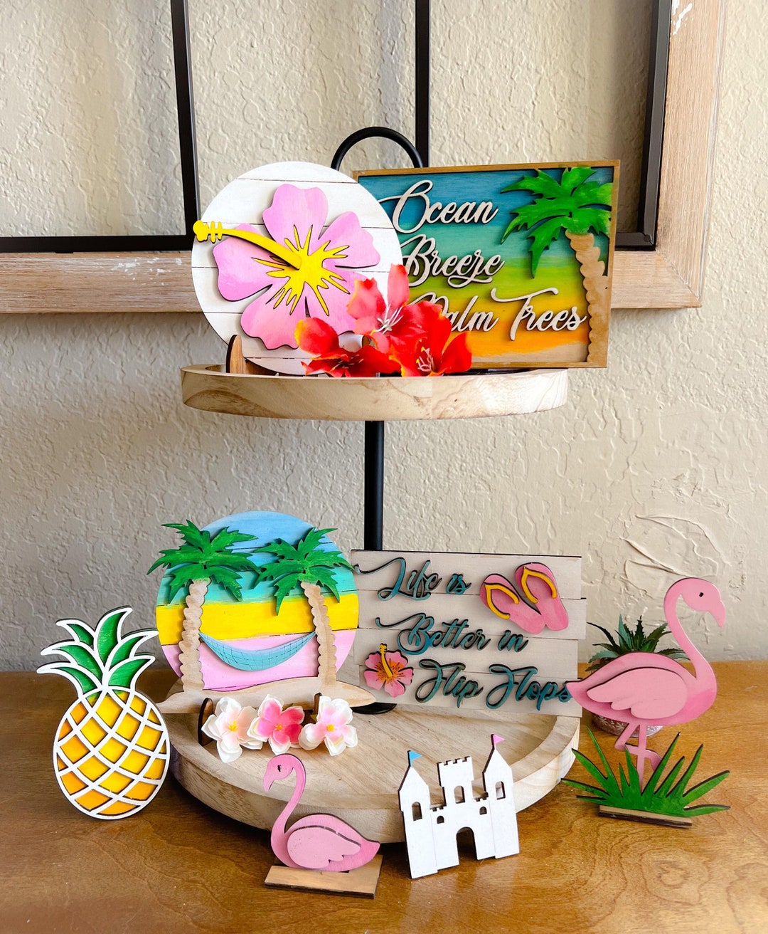 Flamingo Tiered Tray Set - Flamingo Decor - Beach Tiered Tray ...