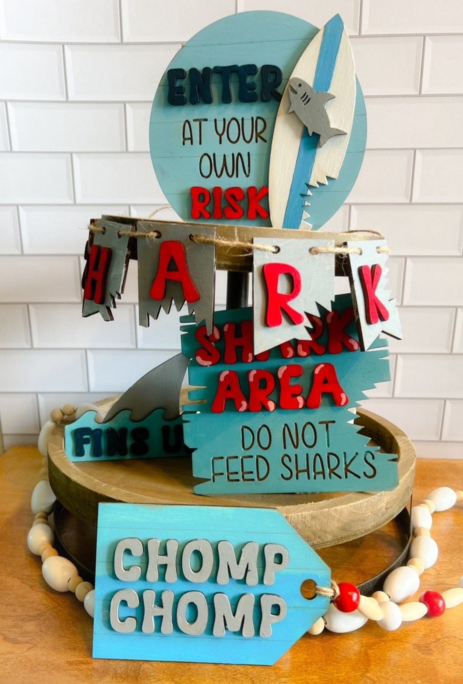 Shark Tiered Tray Set - Shark Decor - Beach Tiered Tray - Sharks ...
