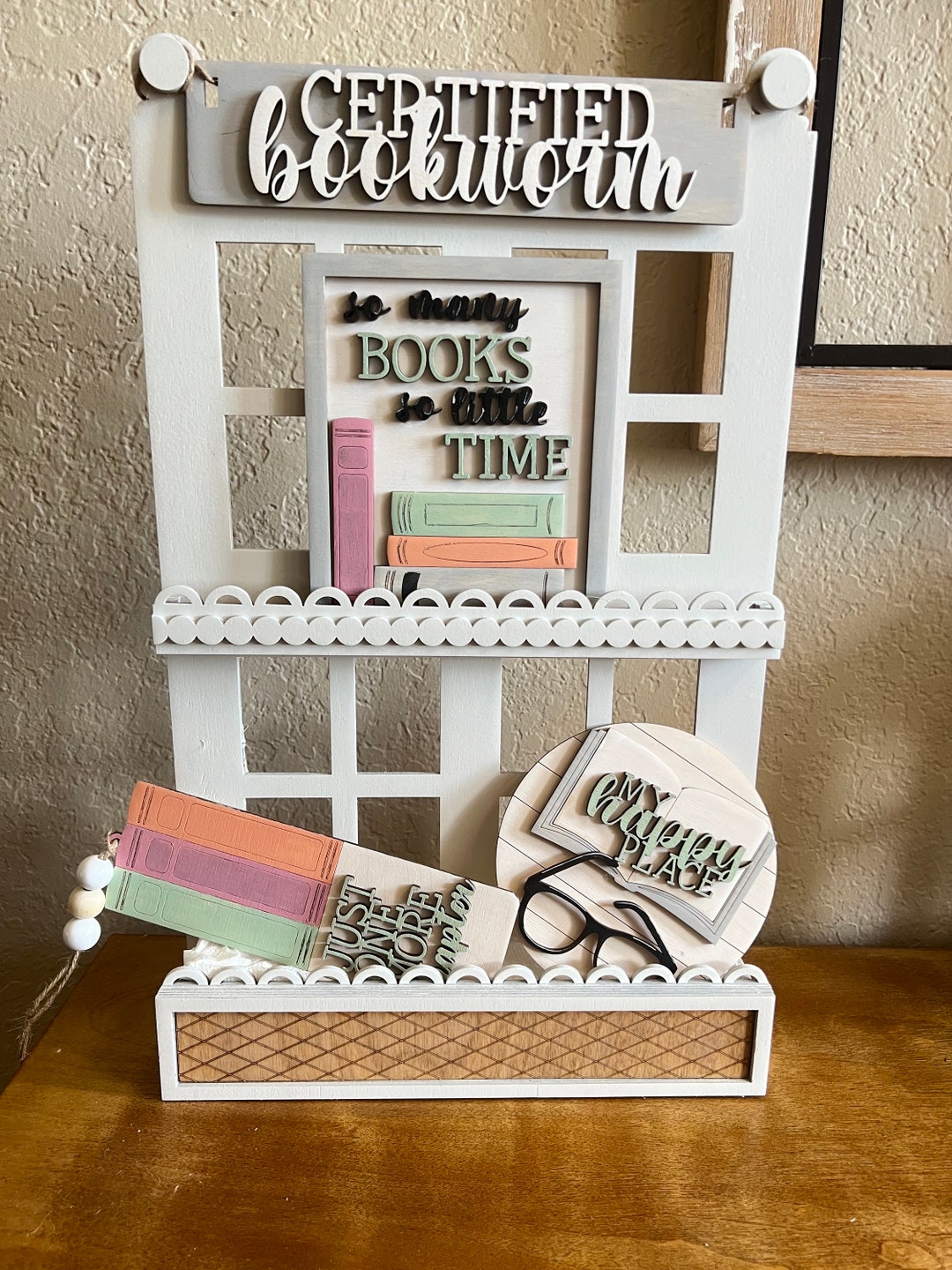 Book Lover - Certified Bookworm - Tiered Tray Set - Library Decor ...