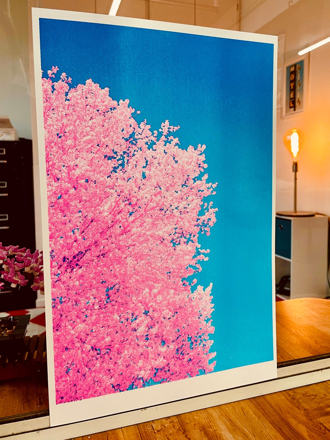 Spring Blossom 3 Color Risograph Print 11 x 17 Aqua, Bleu, Rose ...