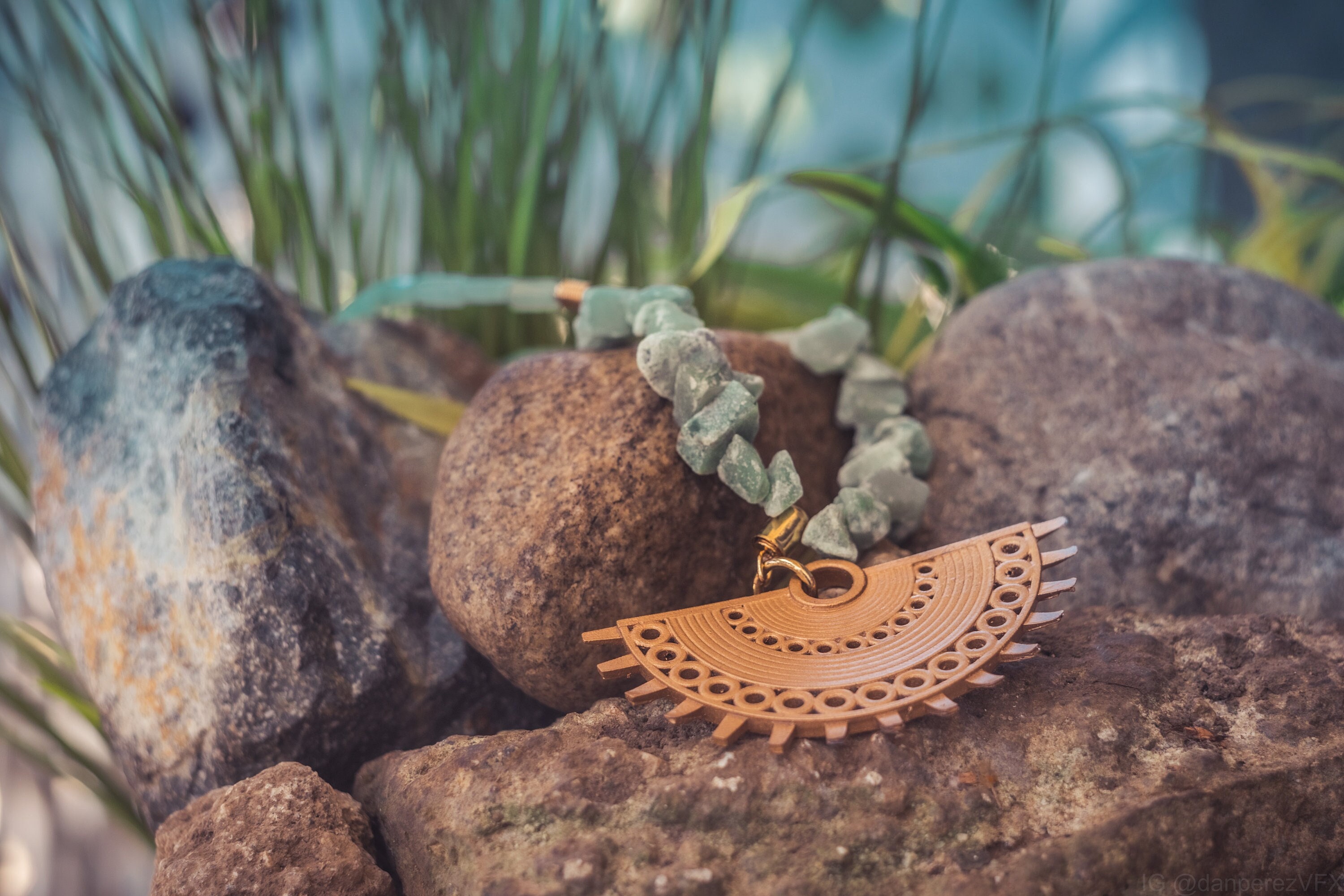 Native Inspired Necklace, Gold Color, Green Aventurine Stone Necklace ...