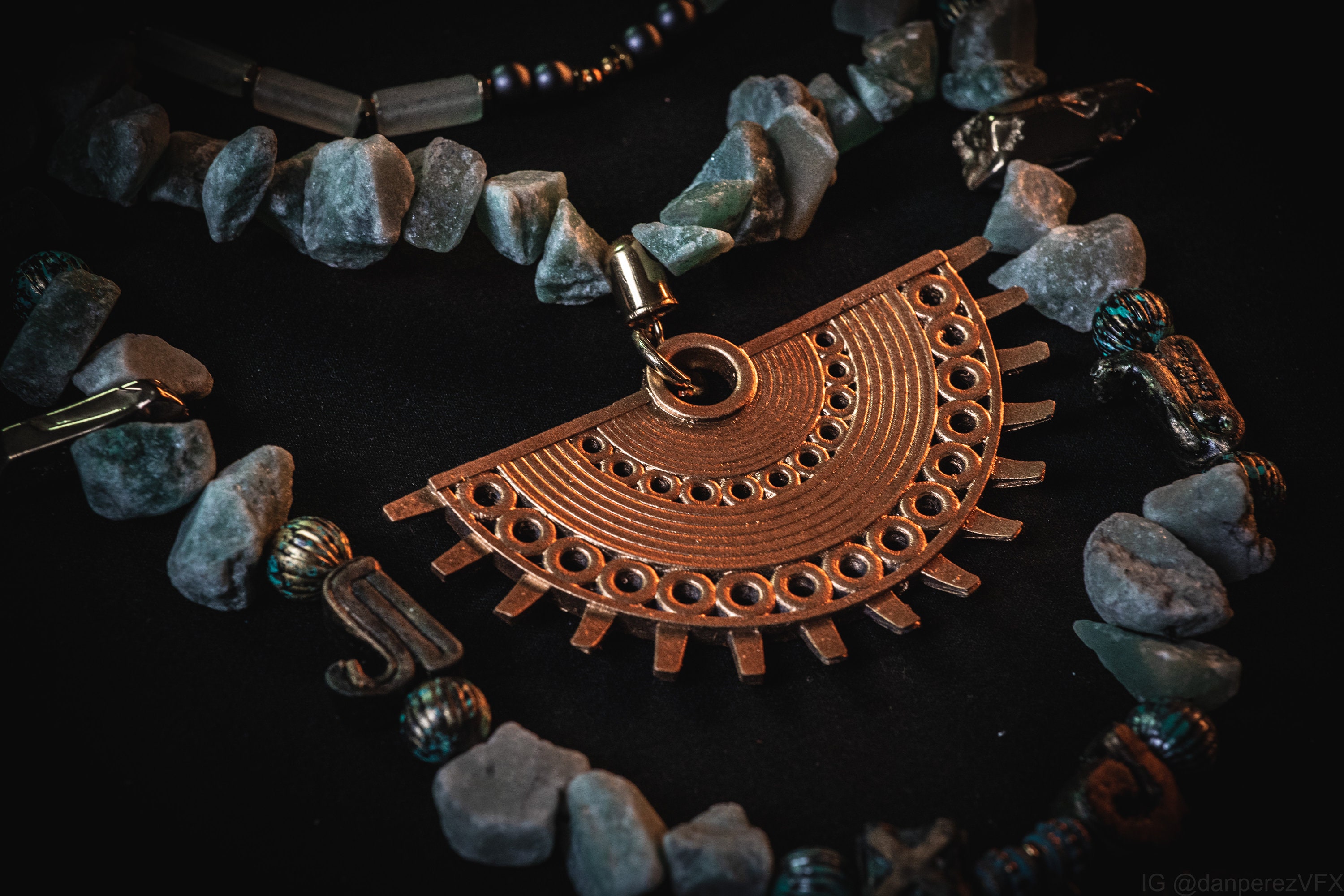 Native Inspired Necklace, Gold Color, Green Aventurine Stone Necklace ...