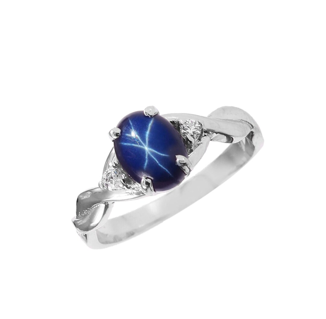 Vintage Blue Lindy Star Ring, Blue Star Sapphire Silver Ring, 925 ...