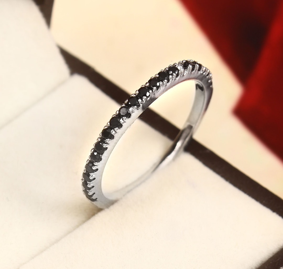 Black Onyx Ring, Black Onyx Silver Band, Onyx Round Ring, Eternity Band ...