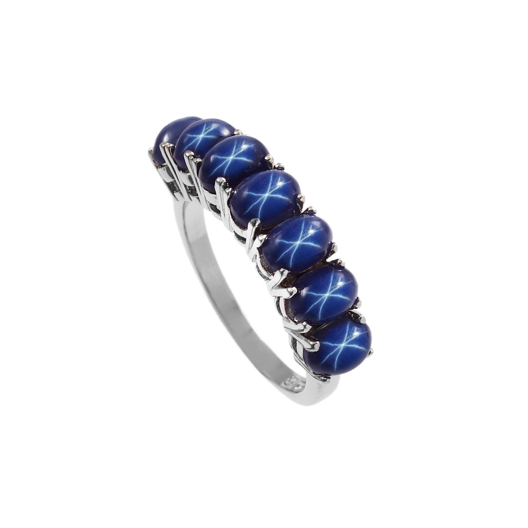 Genuine Blue Sapphire Star Ring 925sterling Silver Ring Personalized ...