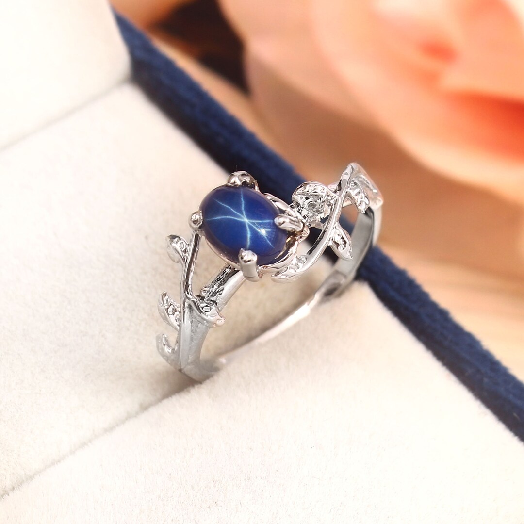 Genuine Blue Sapphire Lindy Star Ring 925 Sterling Silver Ring Handmade ...
