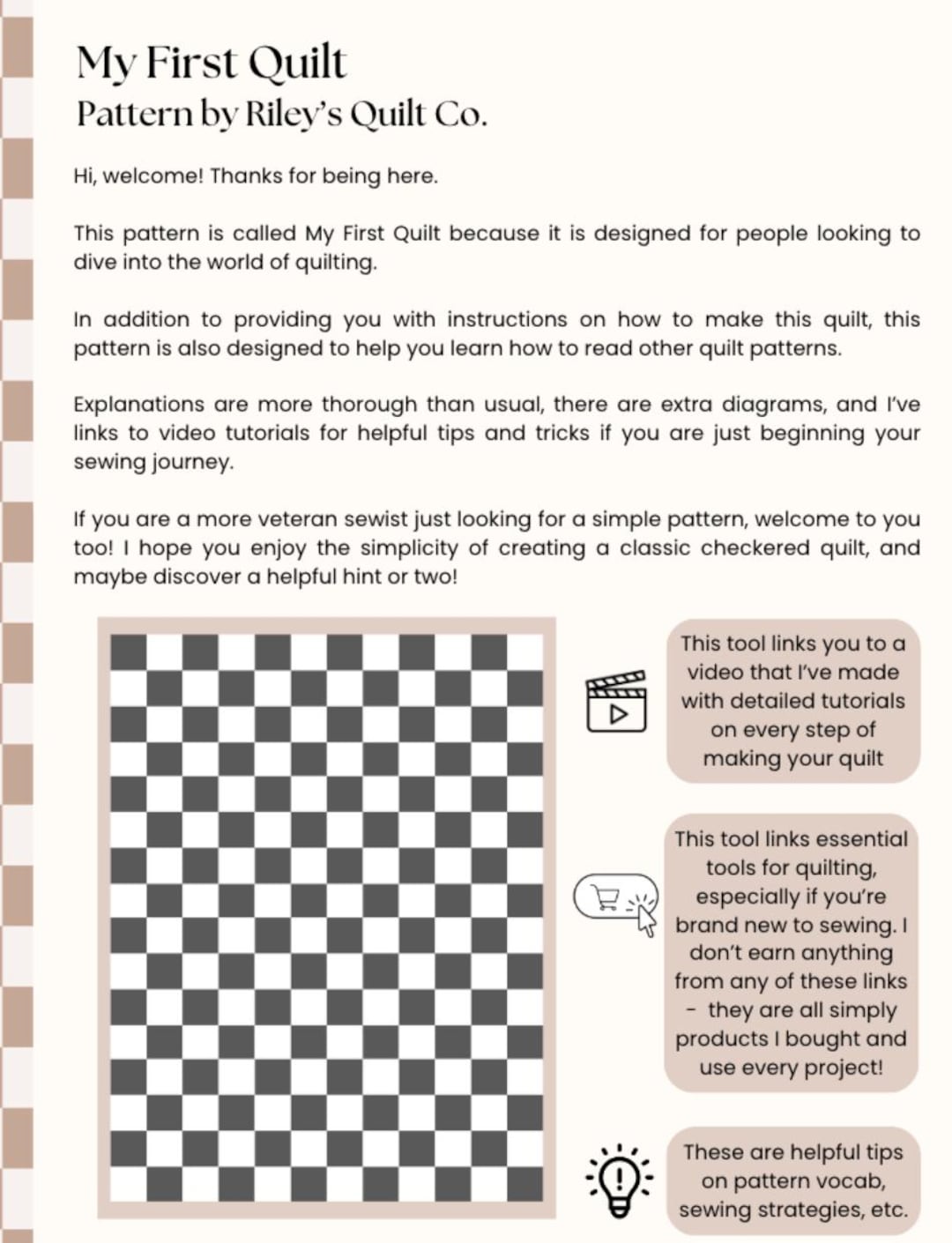 My First Quilt Pattern With Video Tutorials, Product Links and Sewing ...