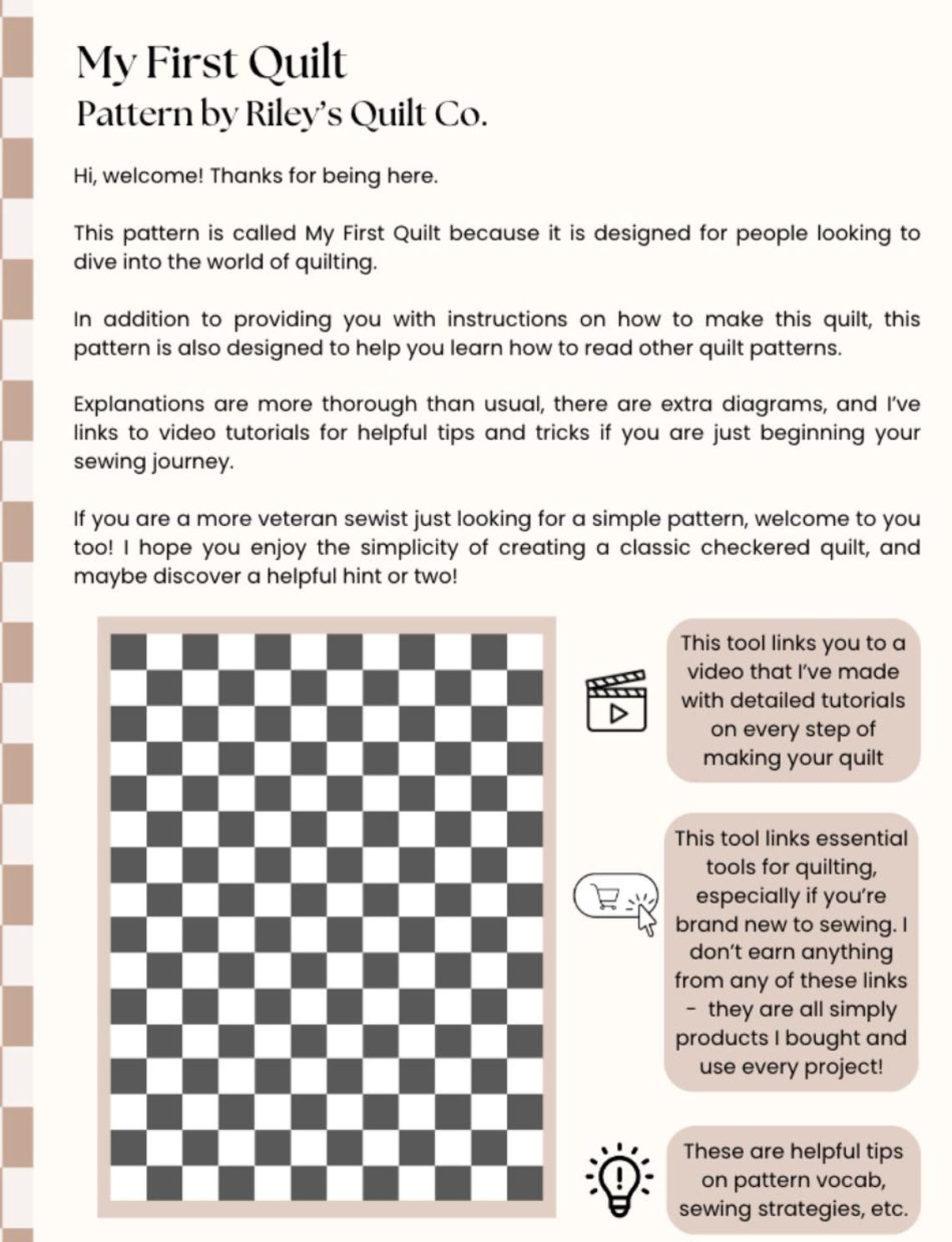 My First Quilt Pattern With Video Tutorials, Product Links and Sewing ...