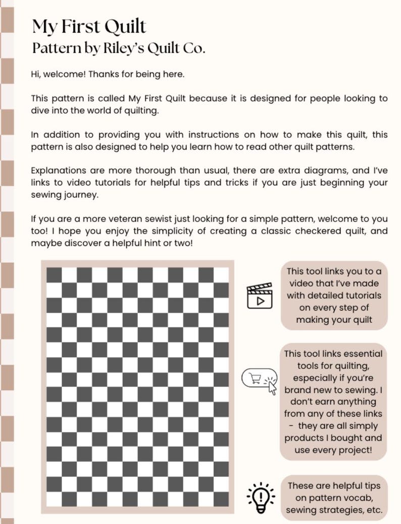My First Quilt Pattern With Video Tutorials, Product Links and Sewing ...
