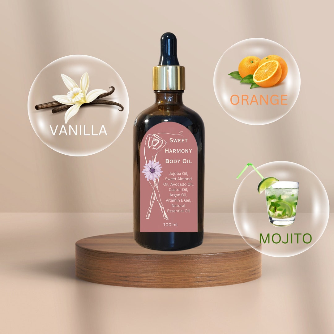 Body Oil Pure & Nourishing| Vitamin E | Vanilla, Mojito, Orange Scents ...