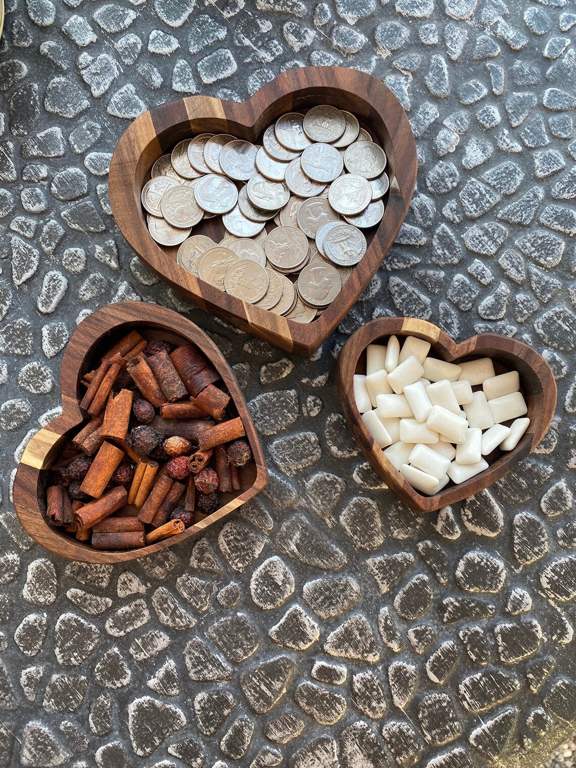 Rustic 3 Piece Heart Catch All, Gift for Wife, Hardwood Catch All Gift ...