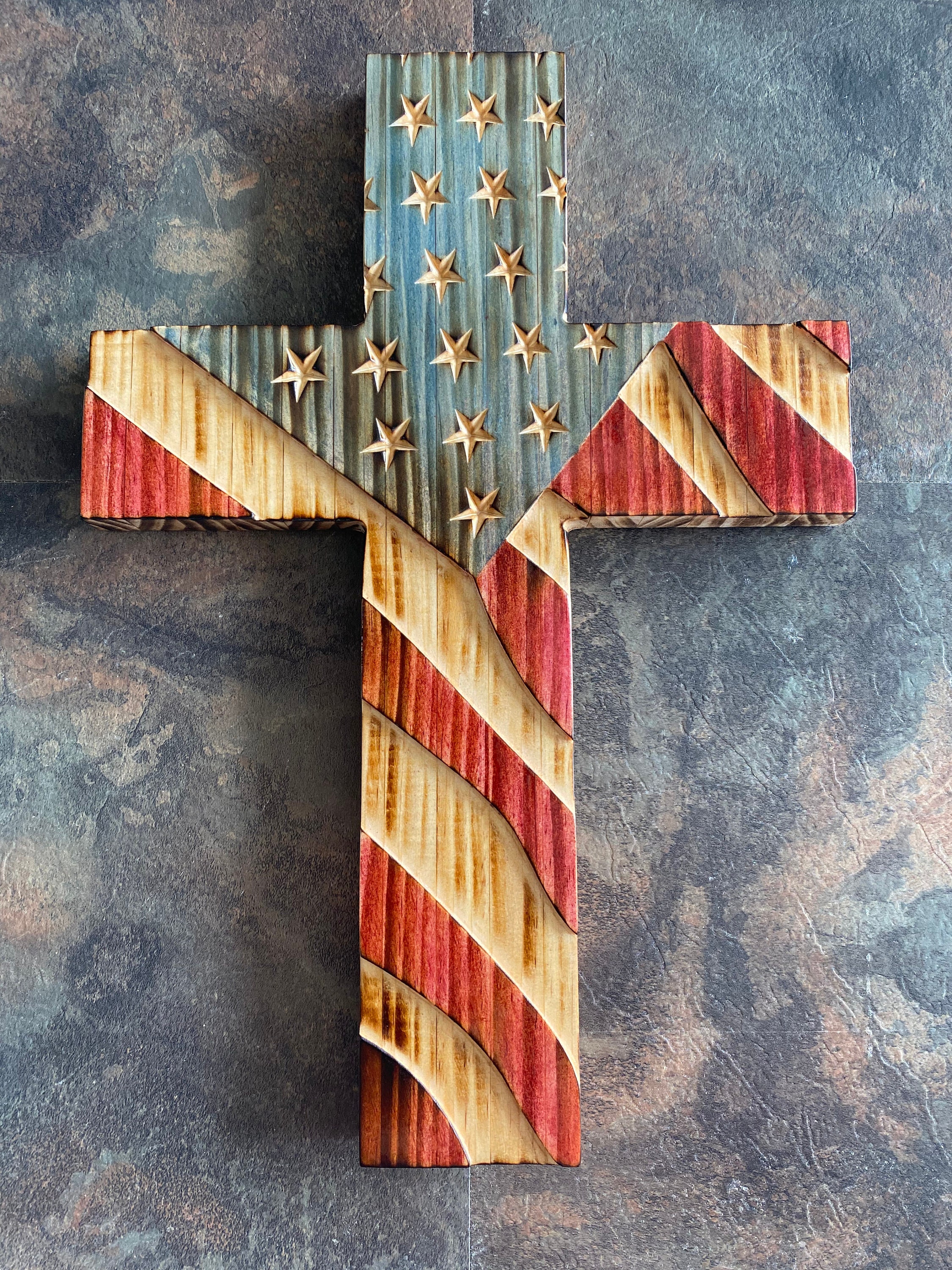 Rustic American Flag, Rustic Cross Gift, Wall Hanging Gift, Patriotic ...