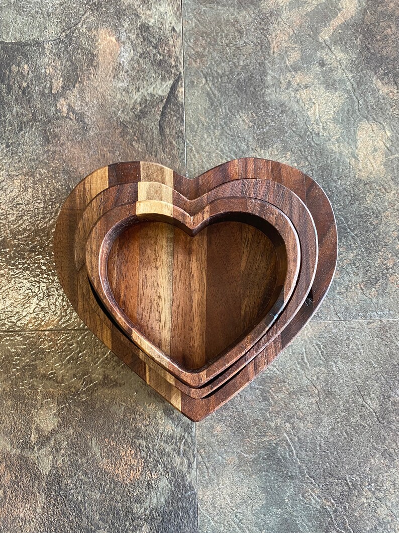 Rustic 3 Piece Heart Catch All, Gift for Wife, Hardwood Catch All Gift ...