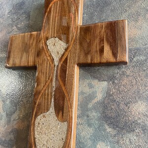 Unique Wall Hanging Cross, Epoxy Walnut Hour Glass Cross With Sand ...