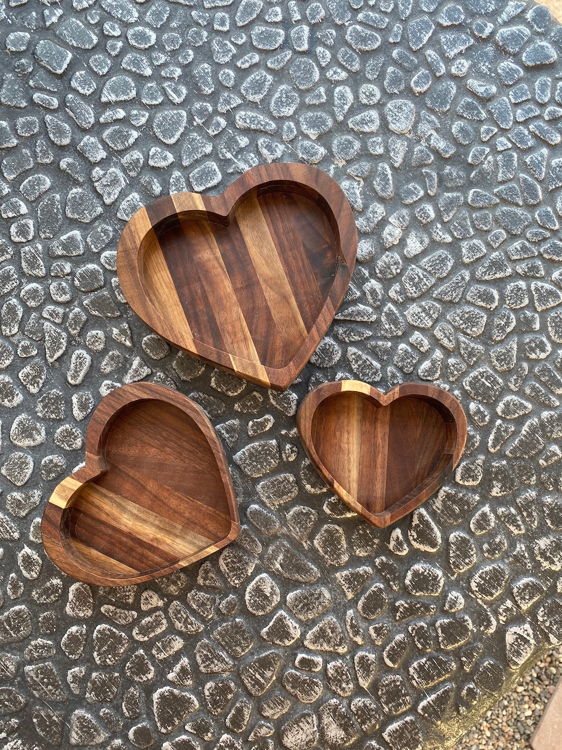 Rustic 3 Piece Heart Catch All, Gift for Wife, Hardwood Catch All Gift ...