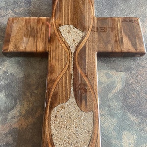 Unique Wall Hanging Cross, Epoxy Walnut Hour Glass Cross With Sand ...