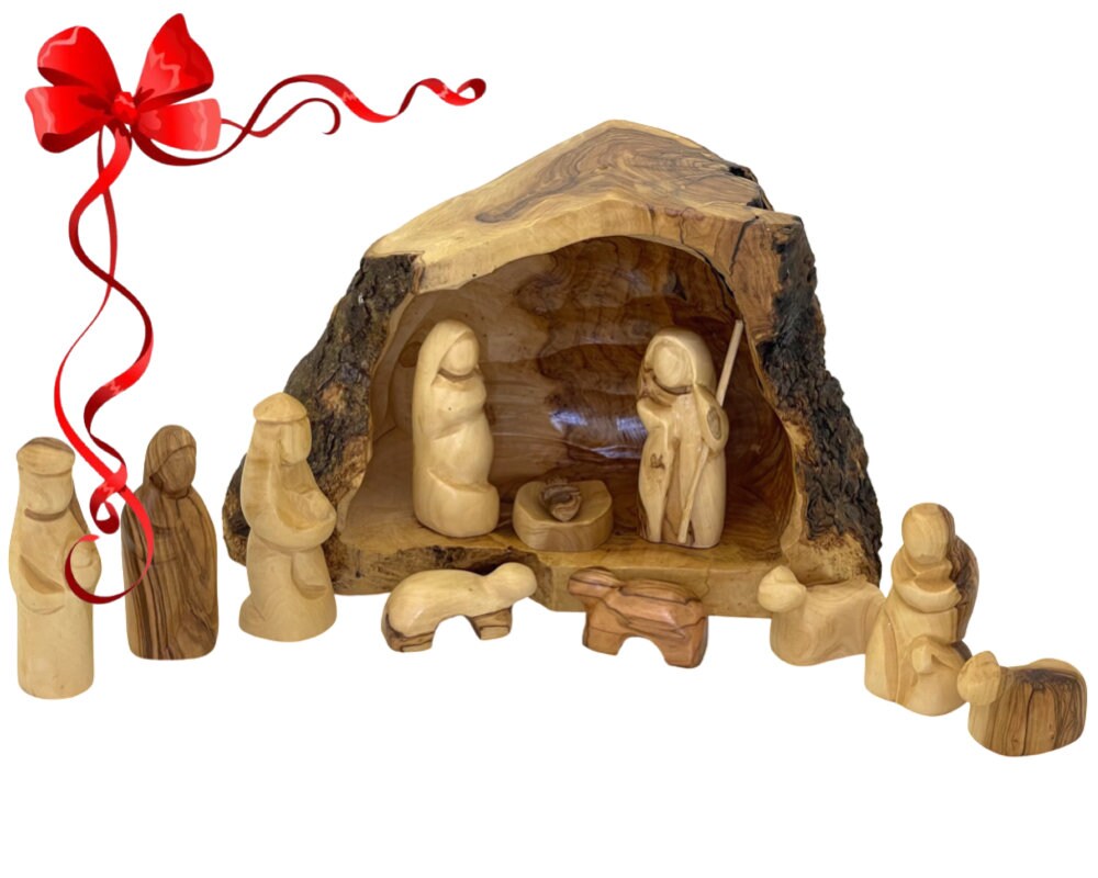 Christmas Nativity Set Cave Olive Wood Hand Carved in Bethlehem ...