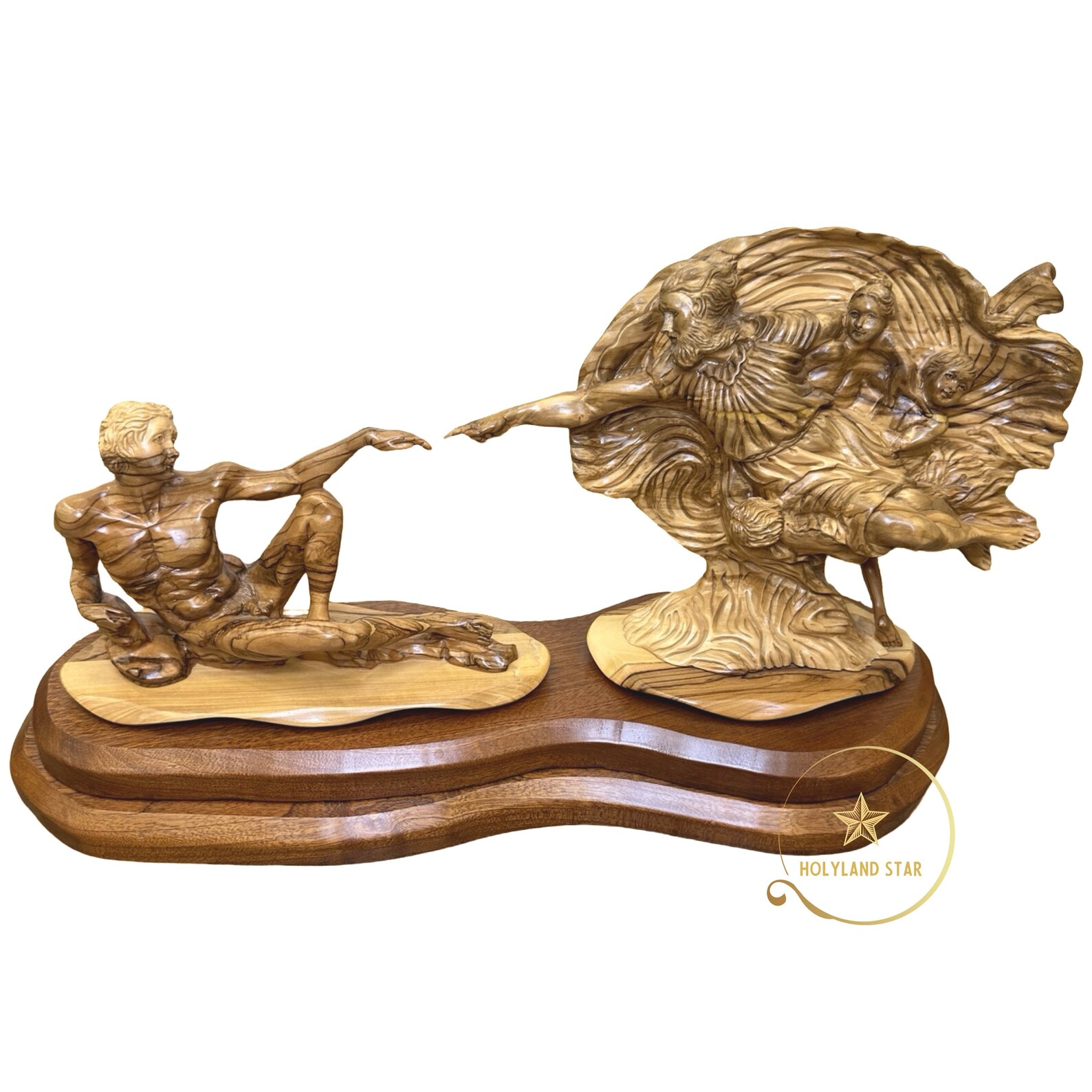 The Creation of Adam Divine Connection Olive Wood Hand Carved Statue - Etsy