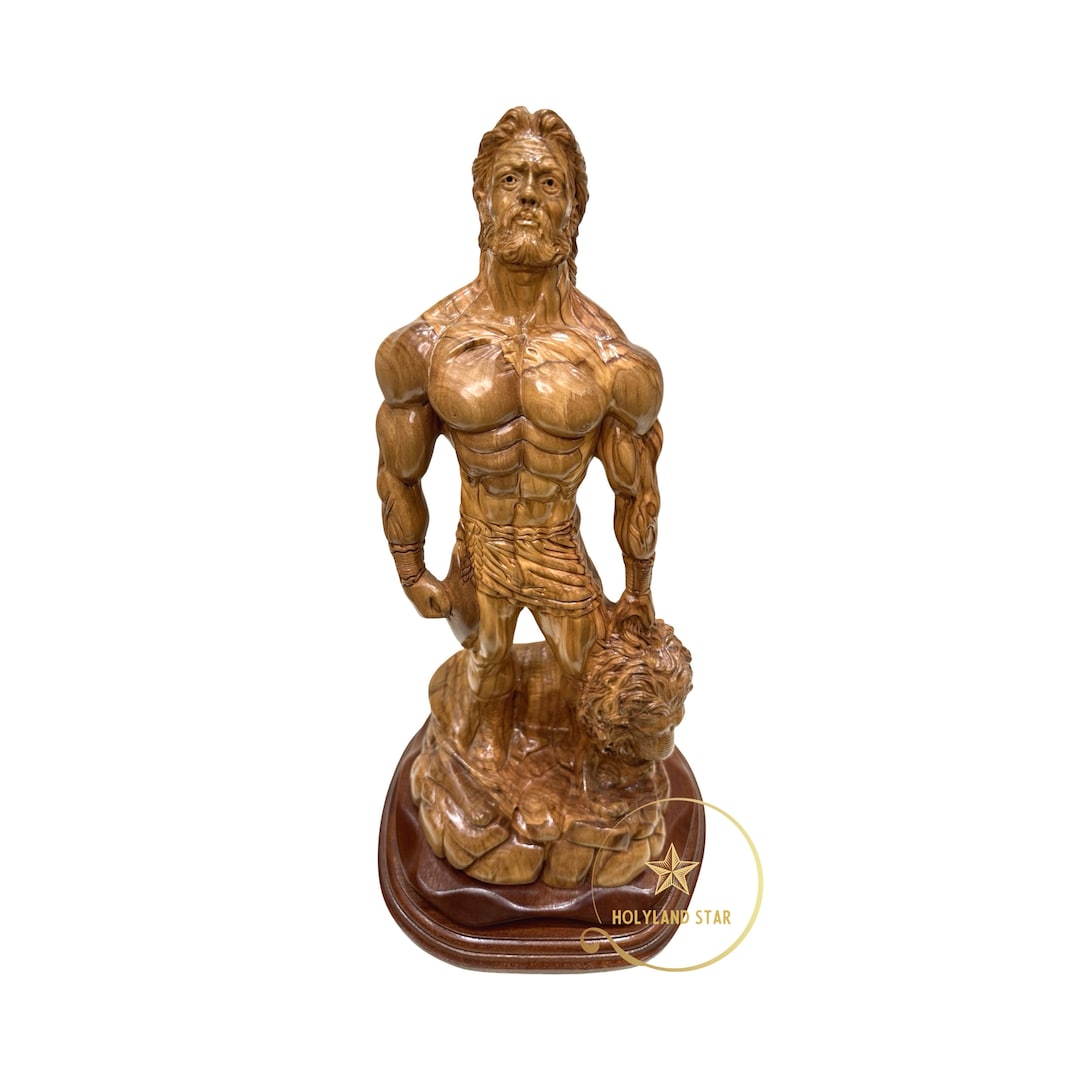 Samson Olive Wood Statue Hand Carved, Biblical Art - Etsy