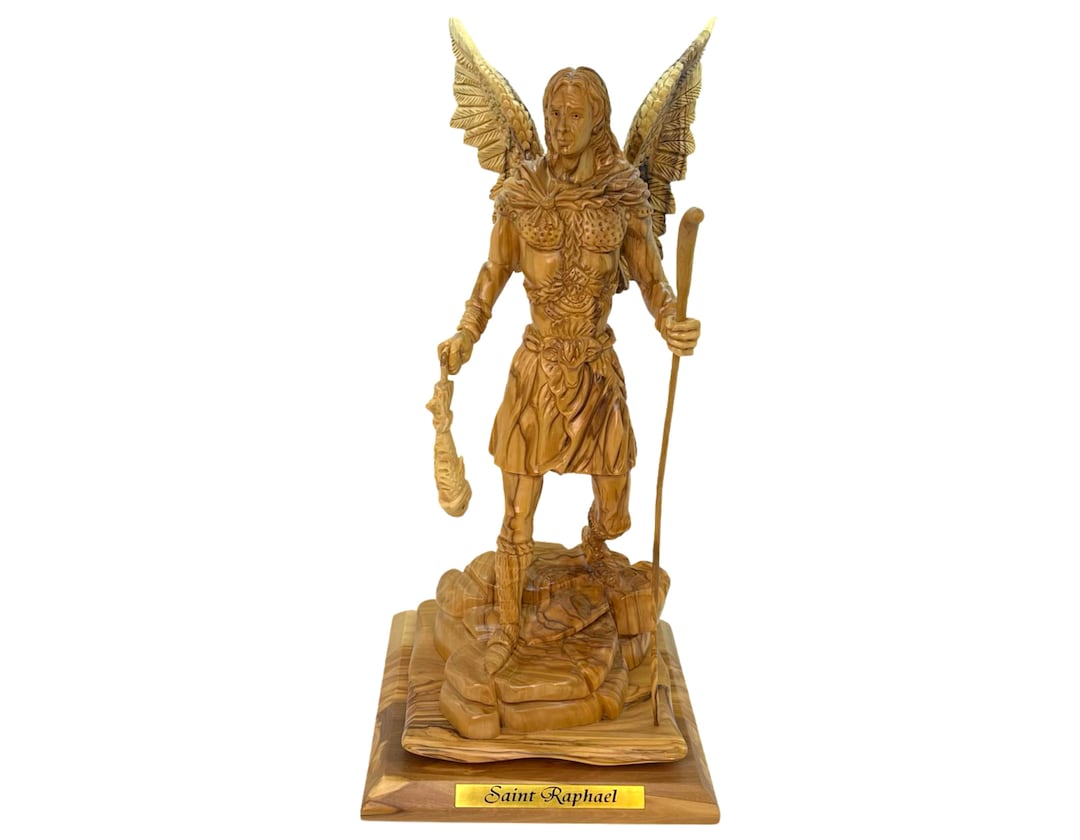 Saint Raphael the Healer Statue Archangel Olive Wood Hand Carved in ...