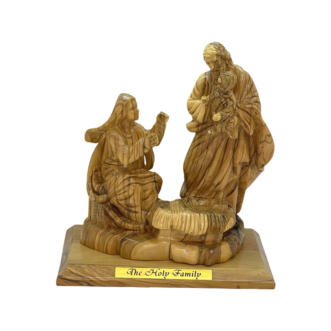 The Holy Family Olive Wood Hand Carved, Saint Joseph Carrying Baby ...