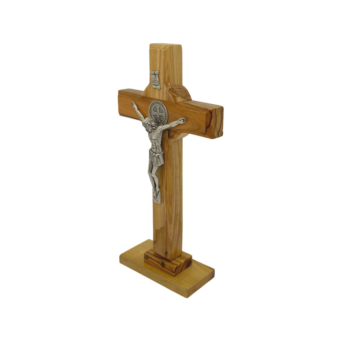 Cross on Stand With Benedict Medal Hand Carved, Wooden Cross, Holy Land ...