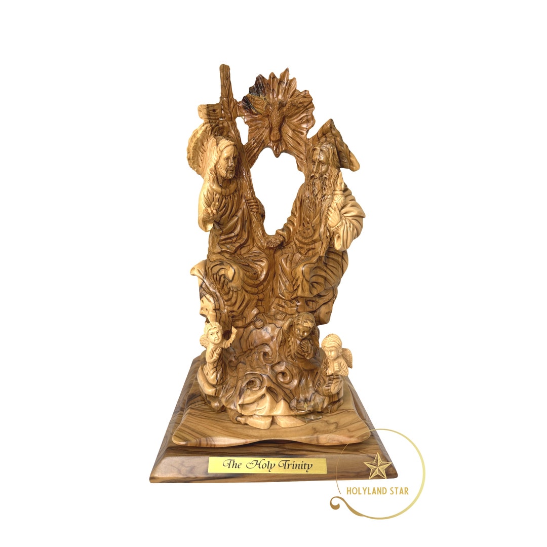 The Holy Trinity Olive Wood Hand Carved - Etsy