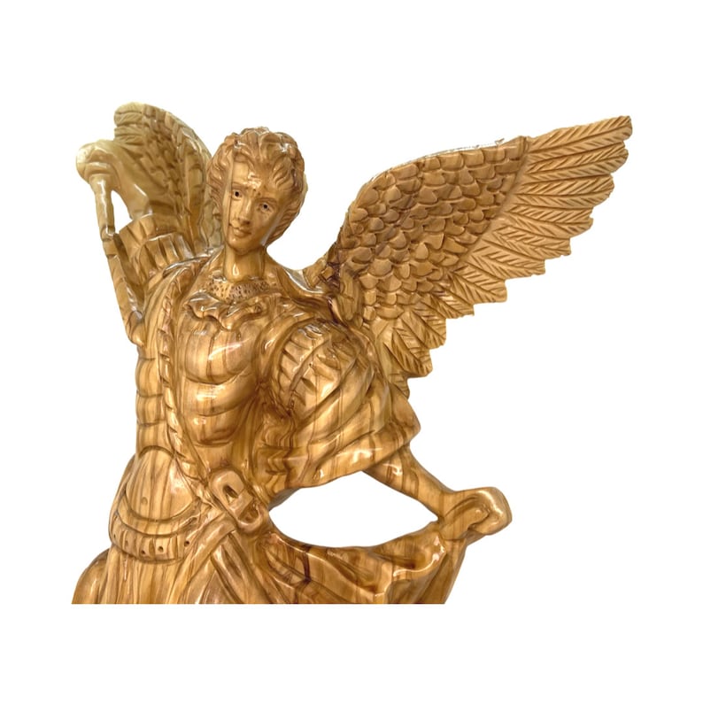 Saint Michael Hand Carved Olive Wood, Wooden St. Michael Archangel ...