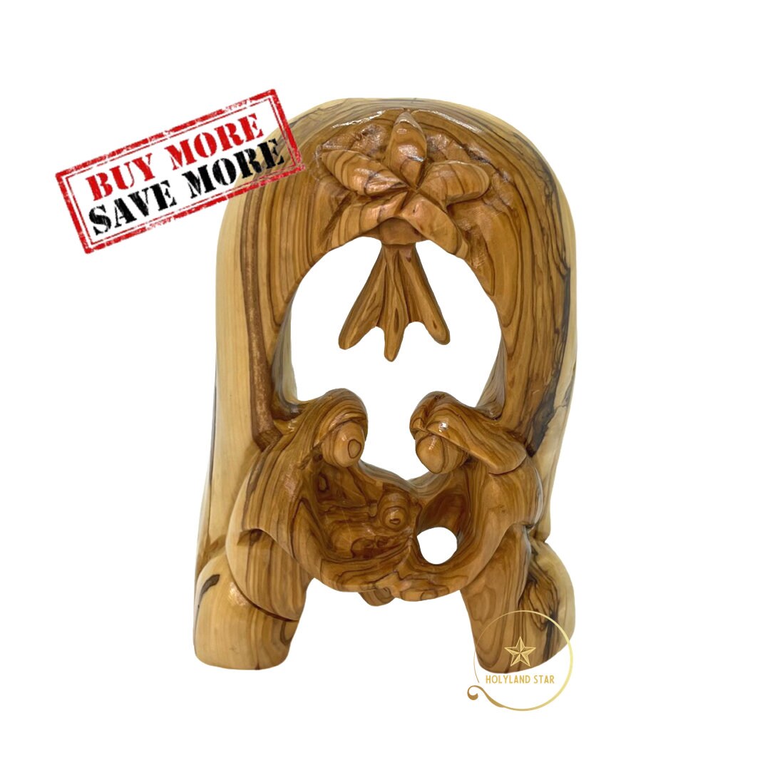 Olive Wood Nativity Scene: Faceless Holy Family Sculpture - Etsy