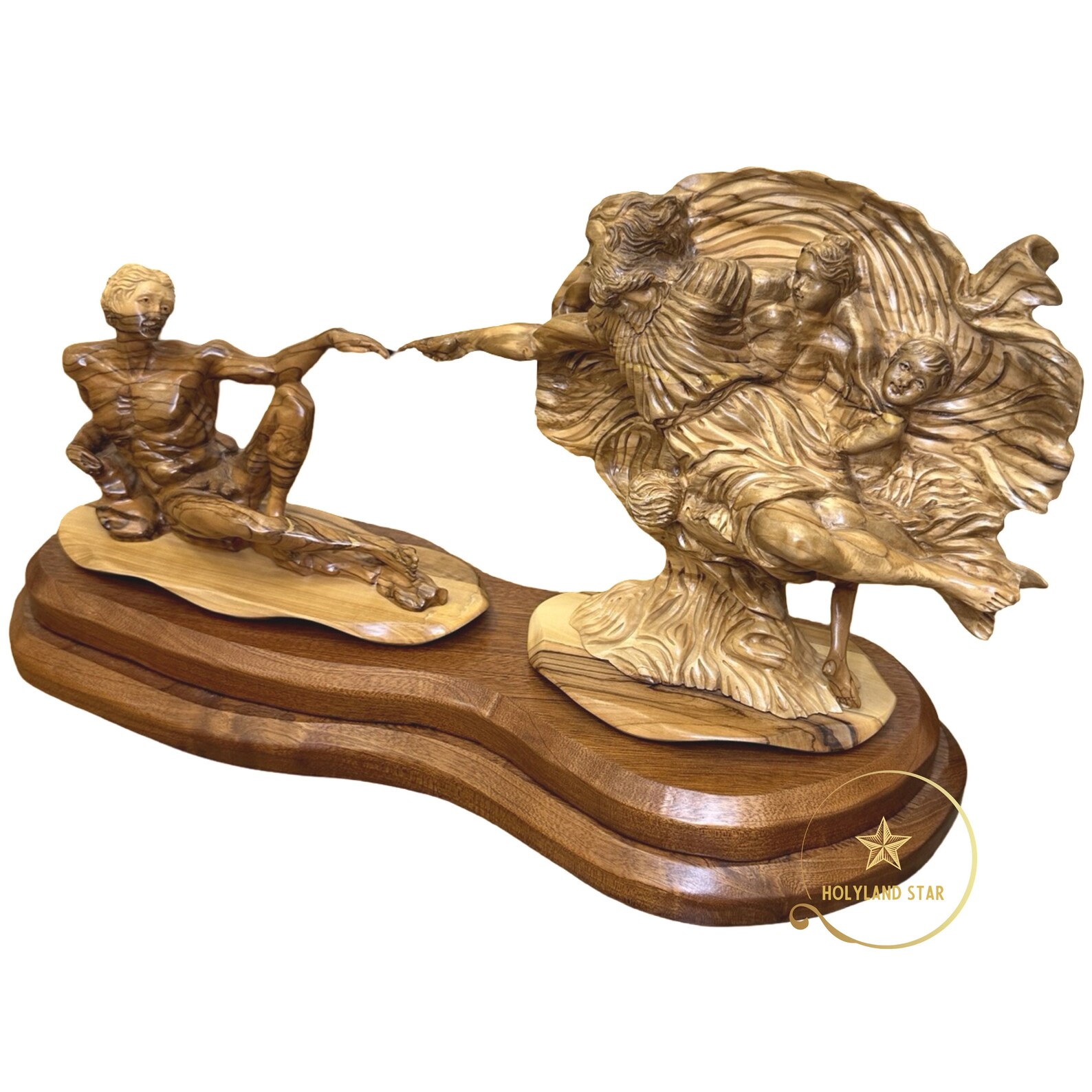 The Creation of Adam Divine Connection Olive Wood Hand Carved Statue - Etsy