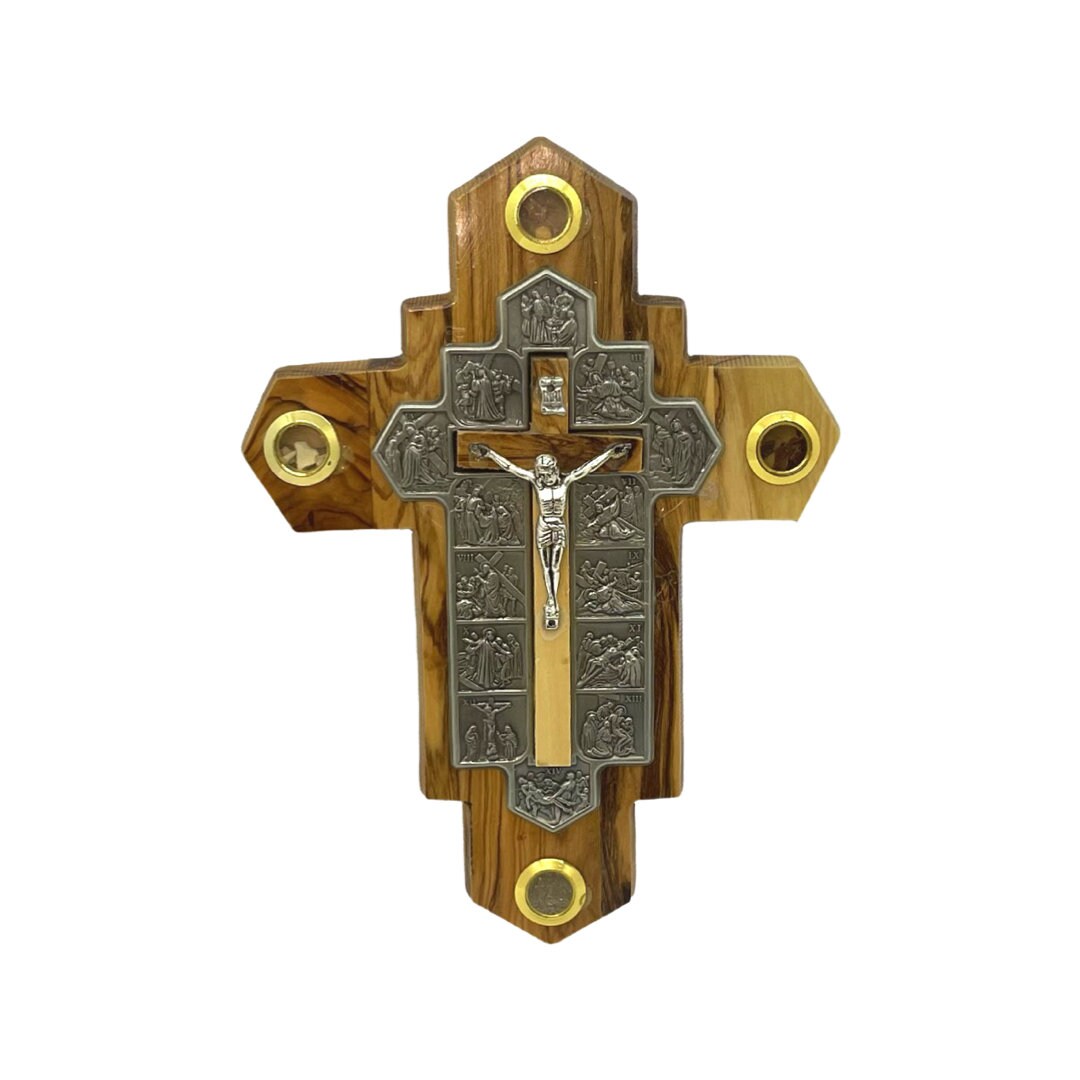 Wooden Crucifix Cross With Four Holy Elements, 14 Stations of the Cross ...