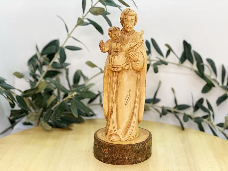 Olive Wood Saint Joseph Statue Hand Made, St Joseph Statue Wood, St ...