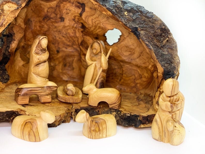 Christmas Nativity Set Cave Olive Wood Hand Carved in | Etsy