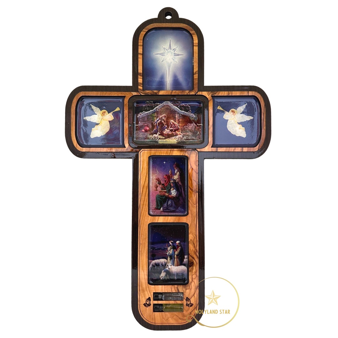 Christmas Nativity Scene Cross Olive Wood Handcrafted Wall Decor ...