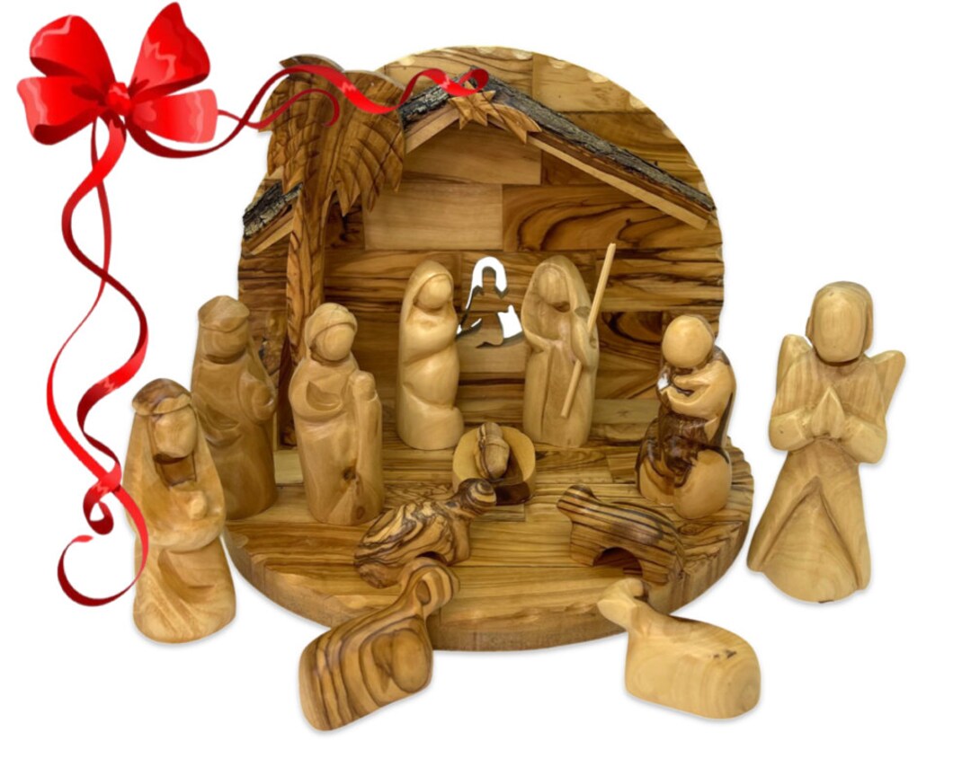 Handmade Olive Wood Nativity Set - Rustic Wooden Nativity Scene ...