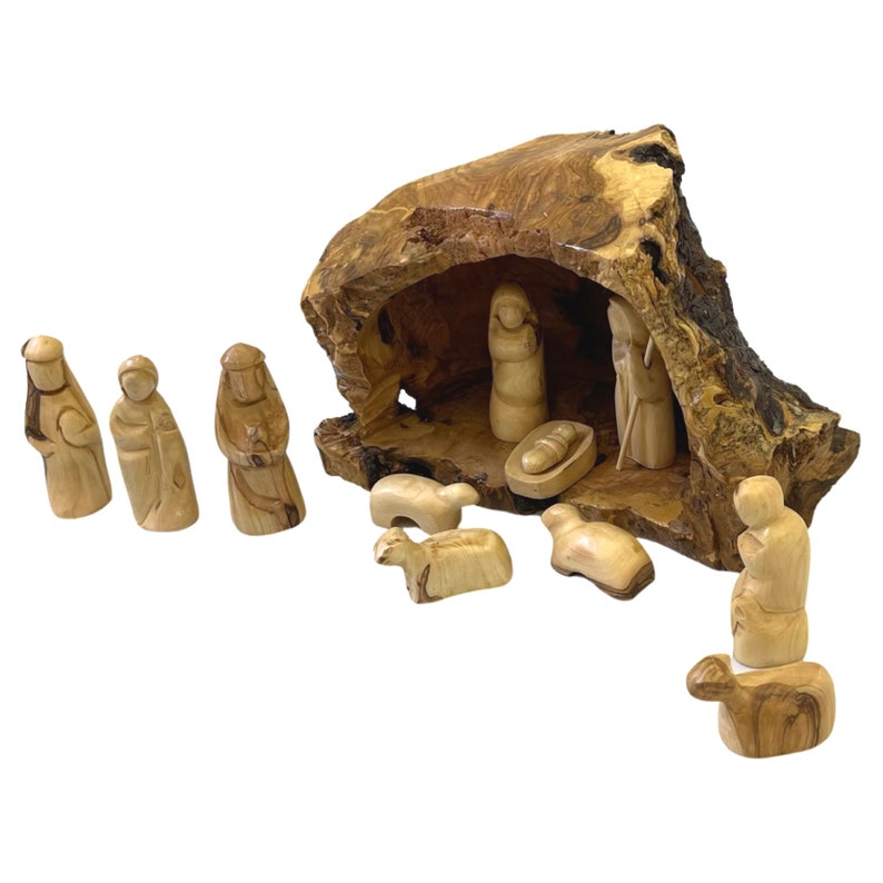 Christmas Nativity Set Cave Olive Wood Hand Carved in Bethlehem ...