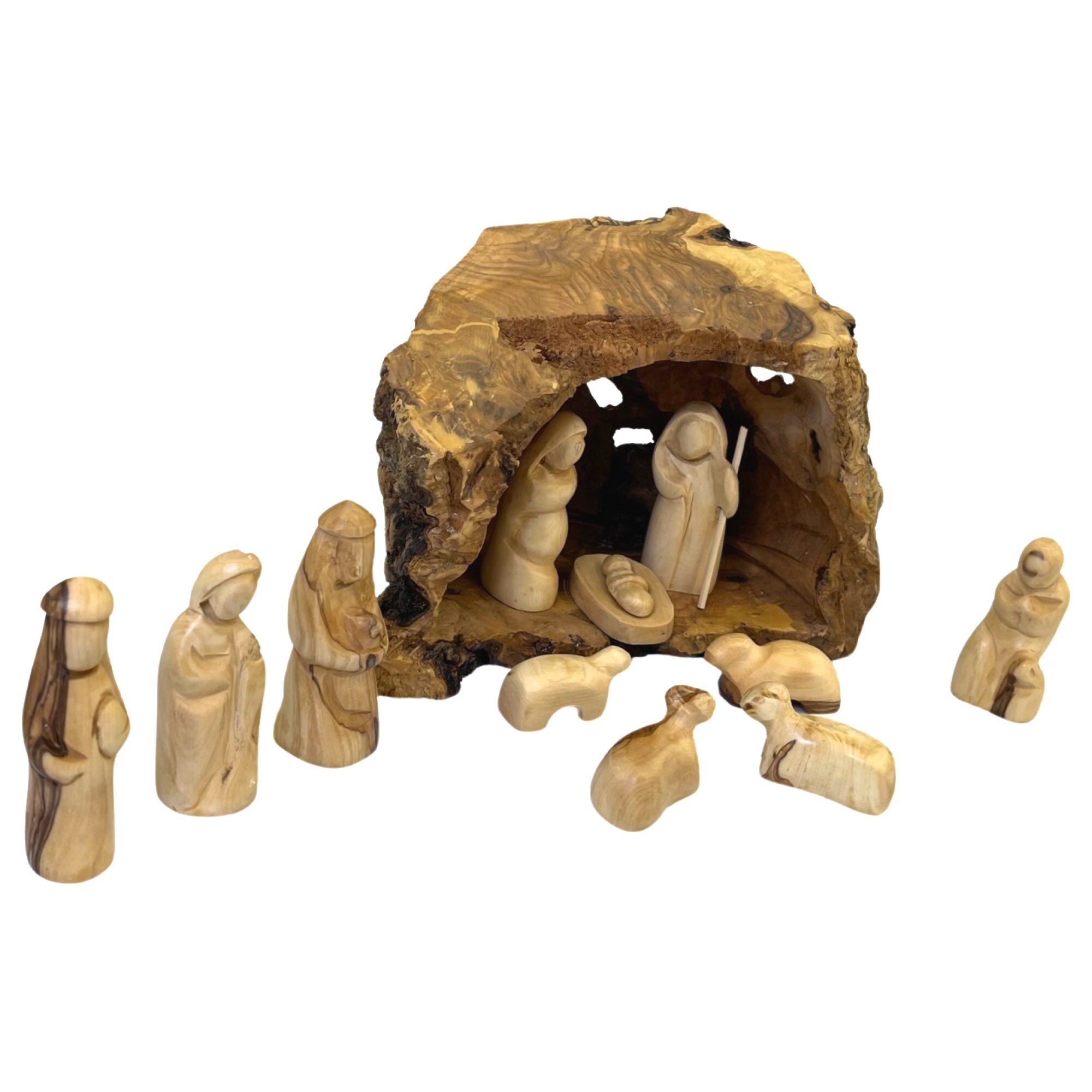 Christmas Nativity Set Cave Olive Wood Hand Carved in | Etsy