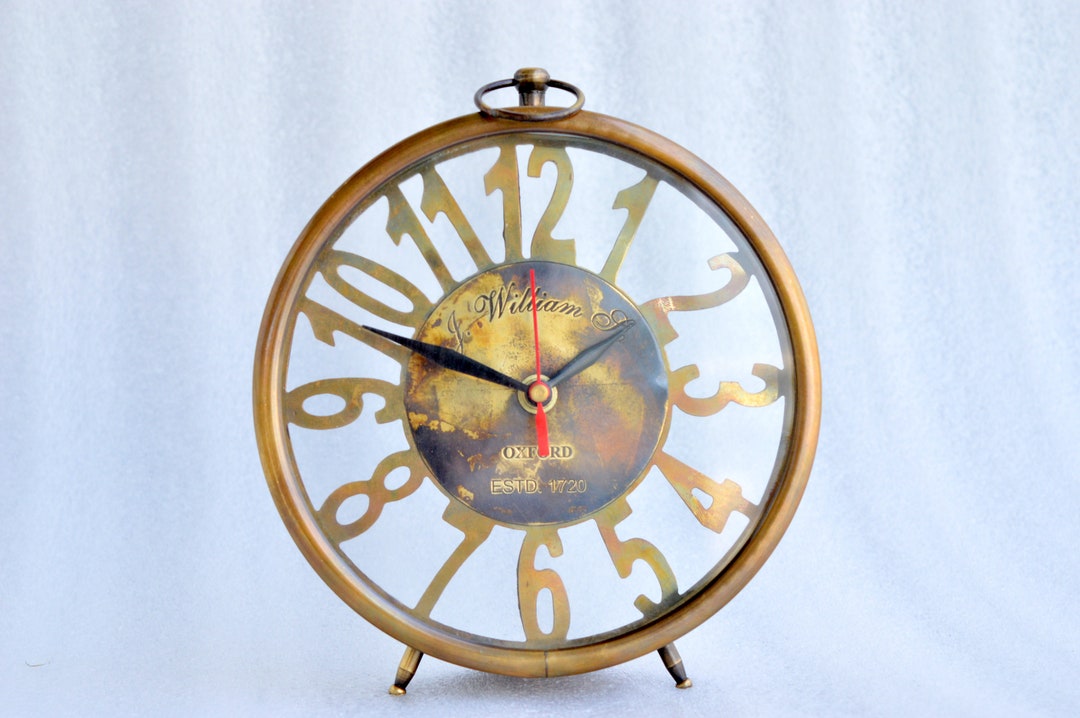Antique Brass Clock Table Clock Vintage Brass Clock Table Décor Office ...