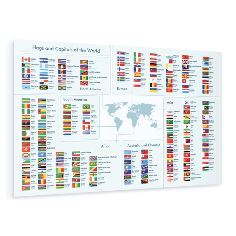 Flags and Capitals of the World With Overview Map Kids Educational ...